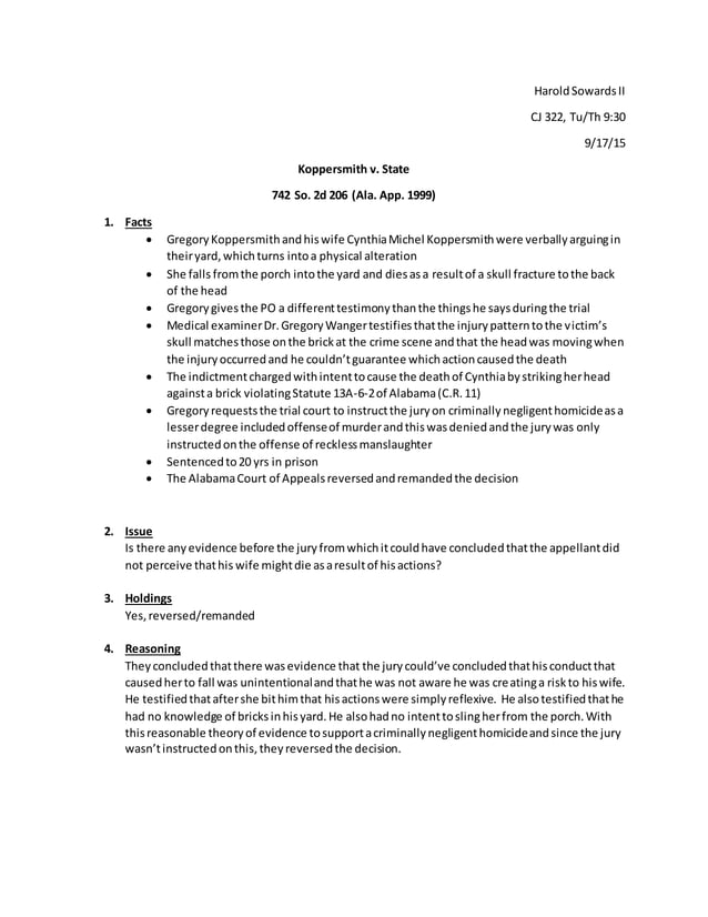 Koppersmith v. state | DOCX | Injuries | Diseases and Conditions