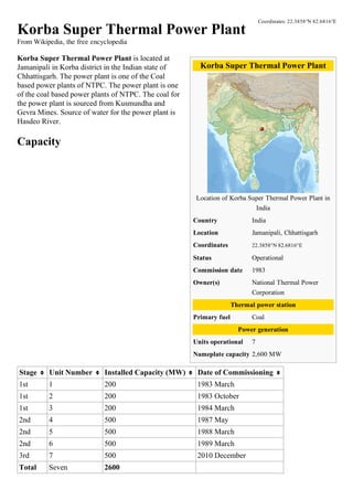 Korba super thermal power plant wikipedia, the free encyclopedia | PDF
