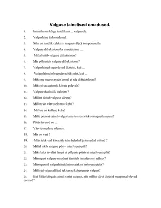 Kordamiküsimused. Valguse lainelised omadused | PDF