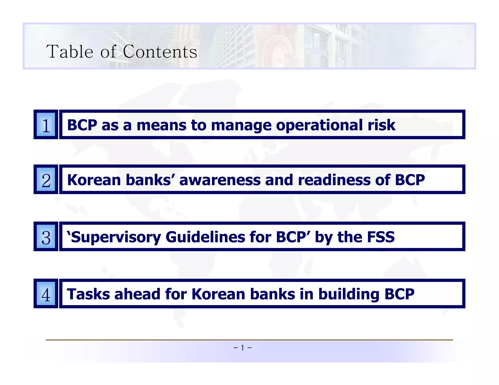 Korean Banks Efforts To Prepare For Bcp.Effective Operational Risk ...