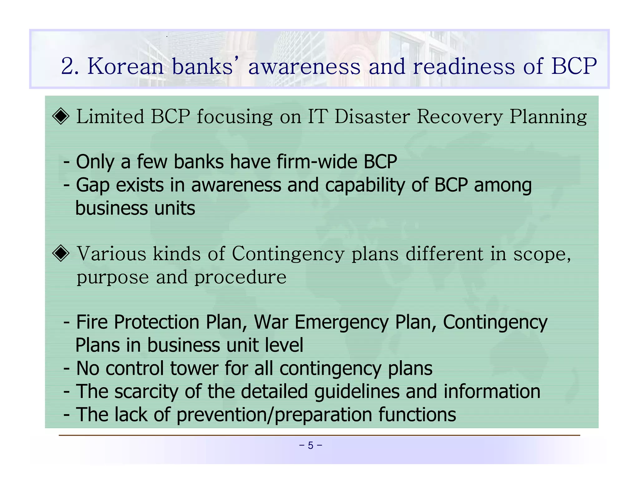 Korean Banks Efforts To Prepare For Bcp.Effective Operational Risk ...
