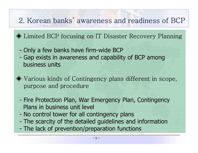 Korean Banks Efforts To Prepare For Bcp.Effective Operational Risk ...