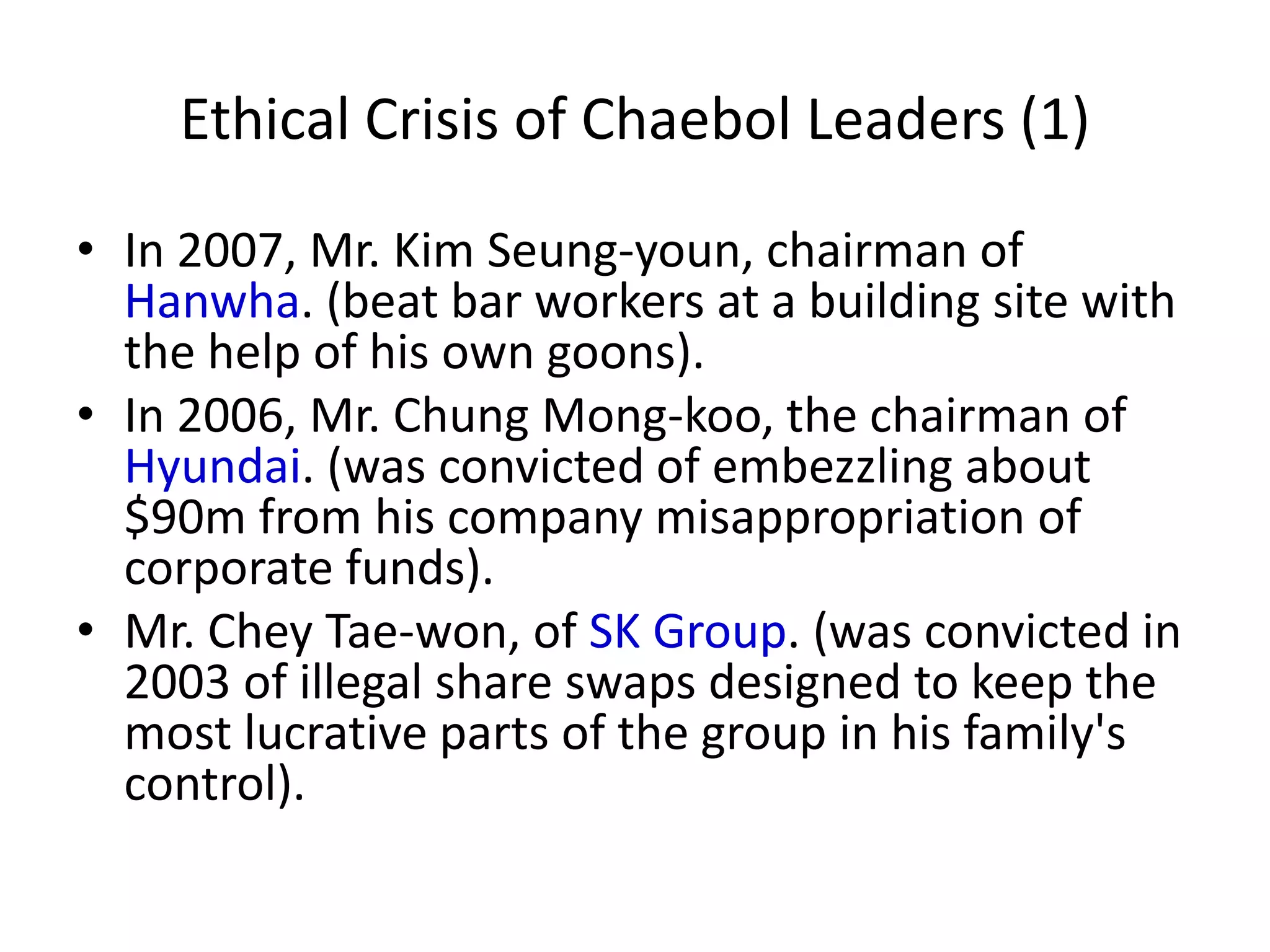 South Korean Chaebol ethics | PPTX