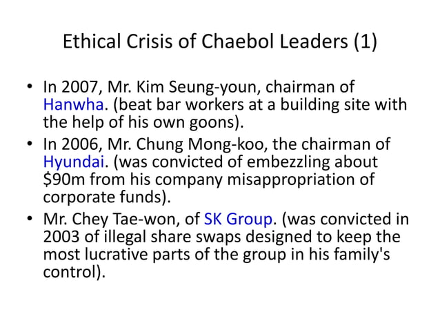 South Korean Chaebol ethics | PPTX | Business Administration | Business