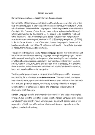 Korean Language course and classes | DOCX