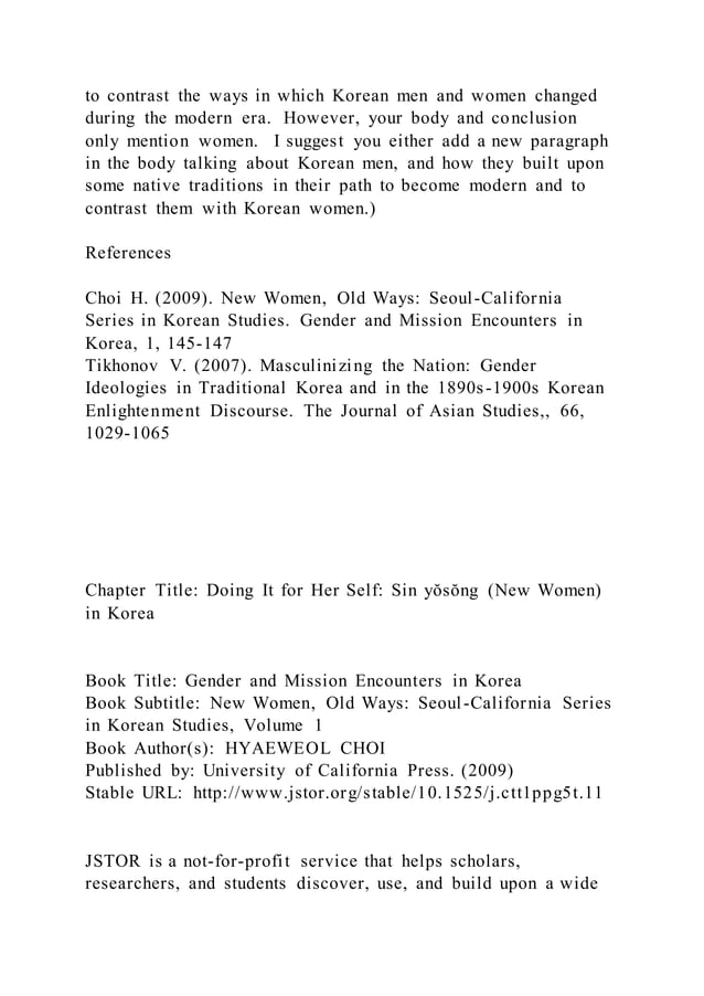 Korean Gender Roles in the Modern Era Two Different Paths t | DOCX ...