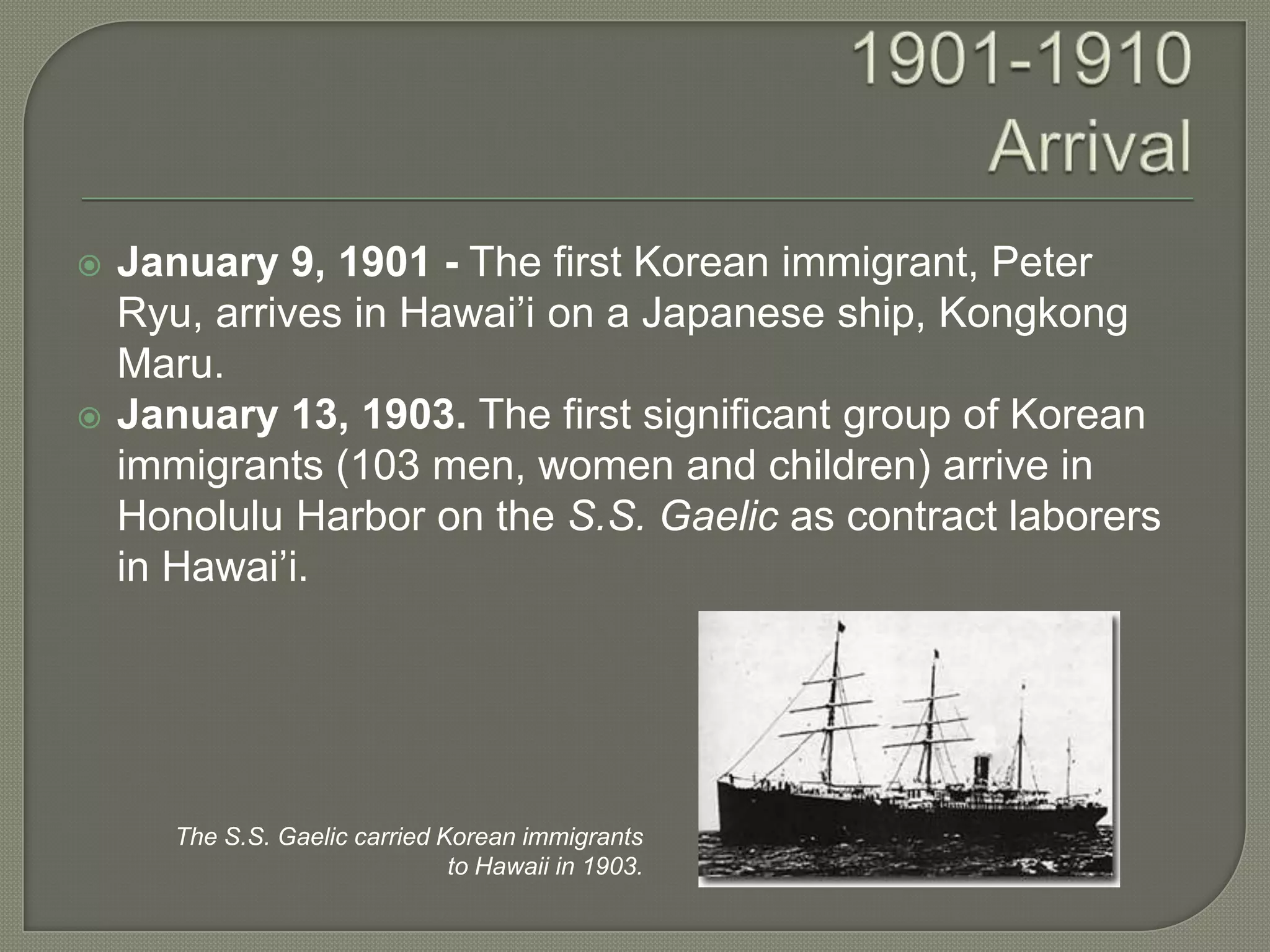 Korean Immigration Timeline | PPTX