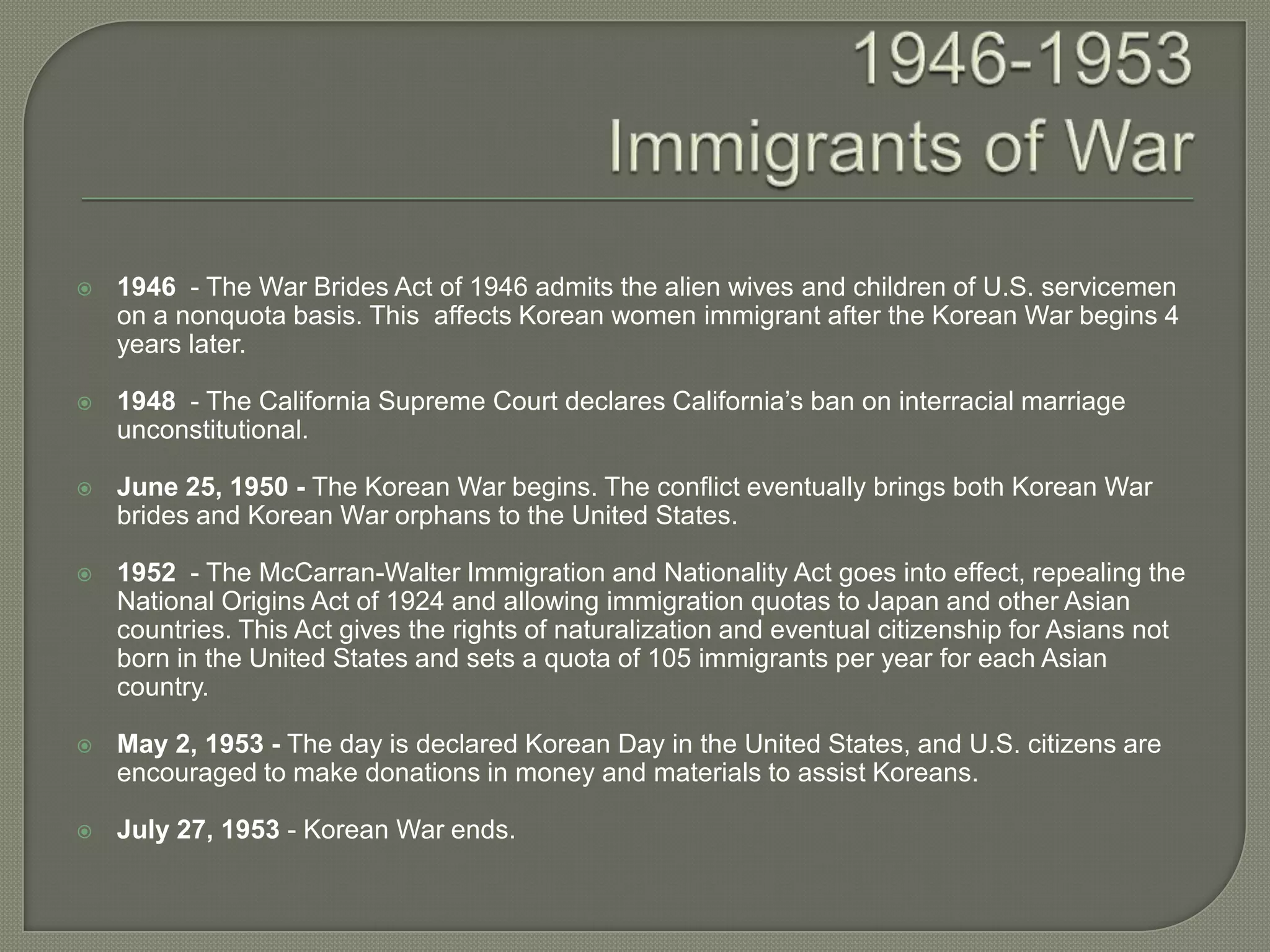 Korean Immigration Timeline | PPTX