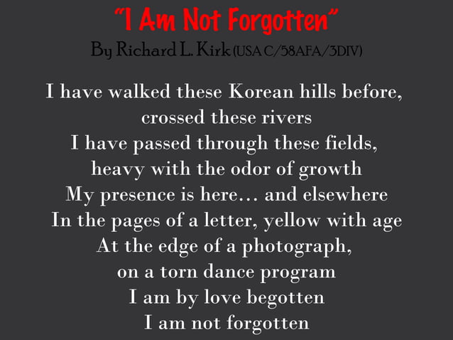 Korea war memorial and poem | PPT | Death, Injury, or Military Conflict ...