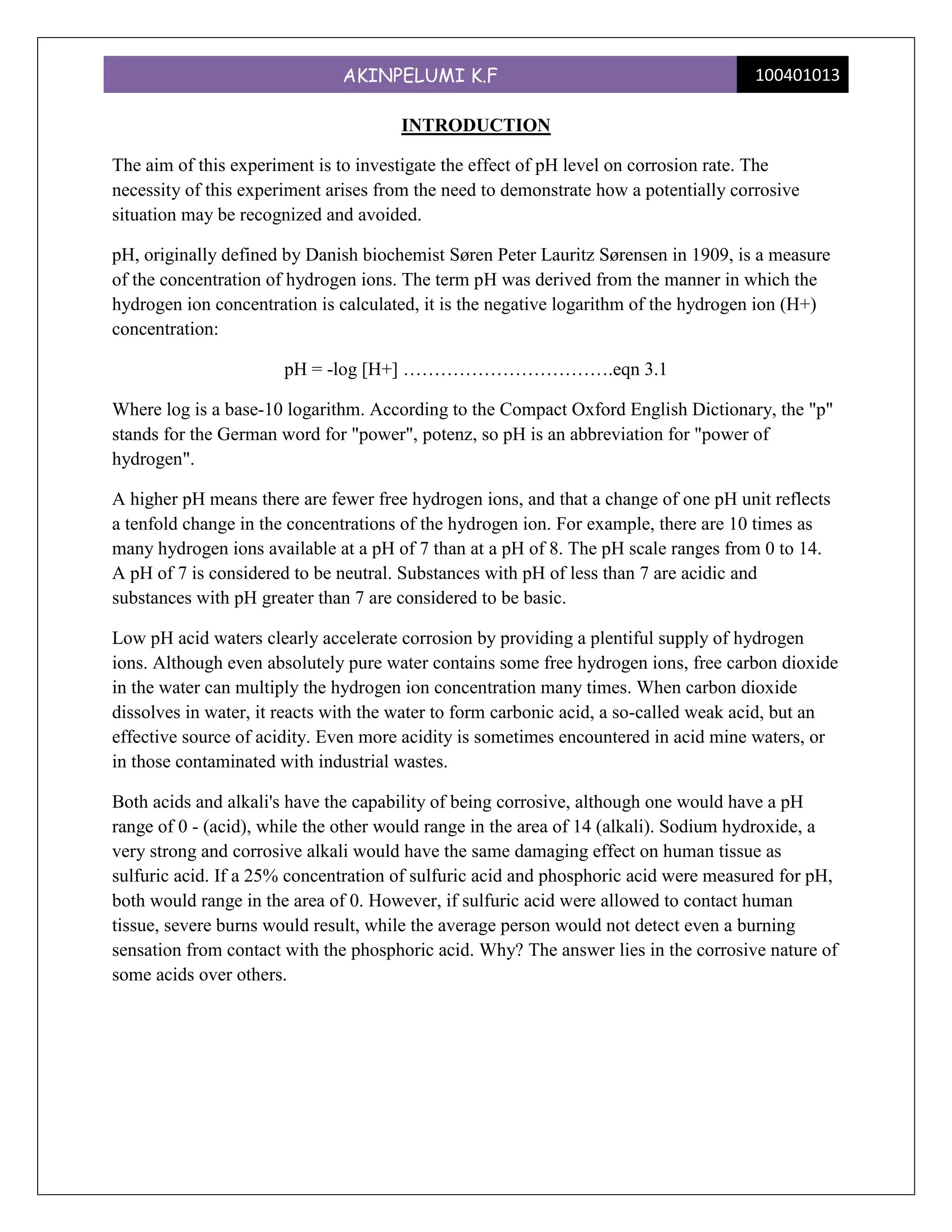 effect of pH level on corrosion rate | DOCX