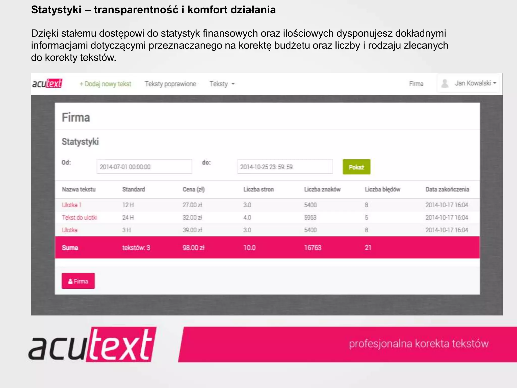 Korekta tekstu acutext prezentacja platformy | PPTX | Information Services Industry | Industries