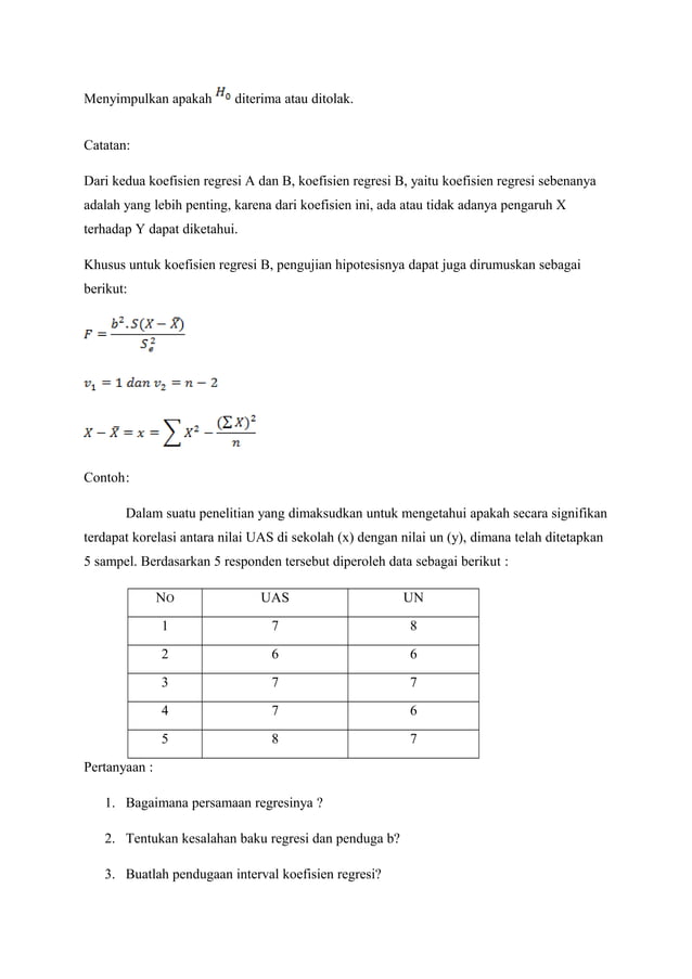 Korelasi dan regresi sederhana | DOC