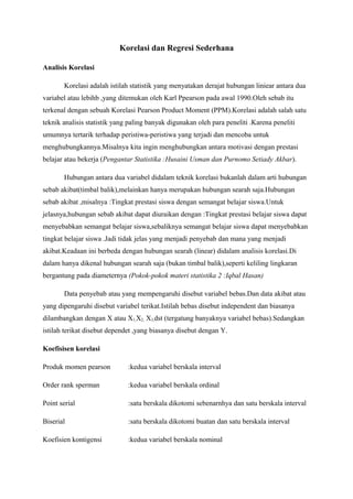 Korelasi dan regresi sederhana | DOC