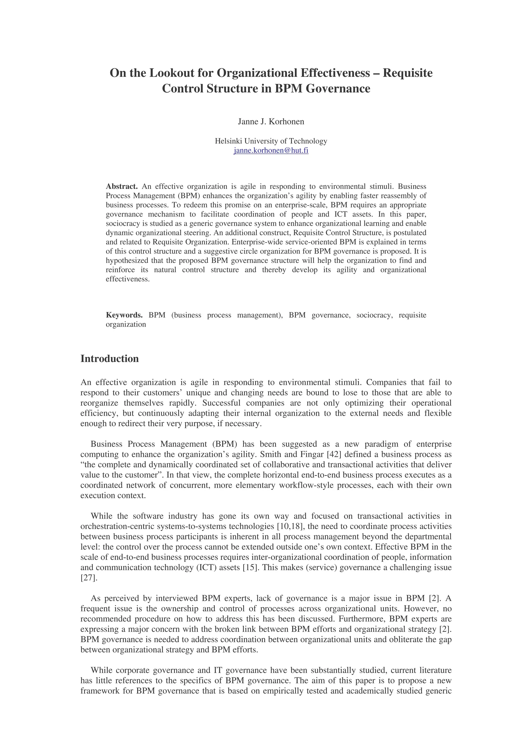 Paper Gobernanza - Evento BPM | PDF