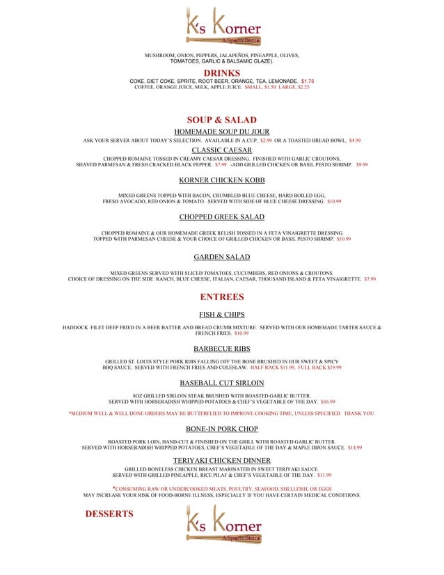 Korner menu | PDF