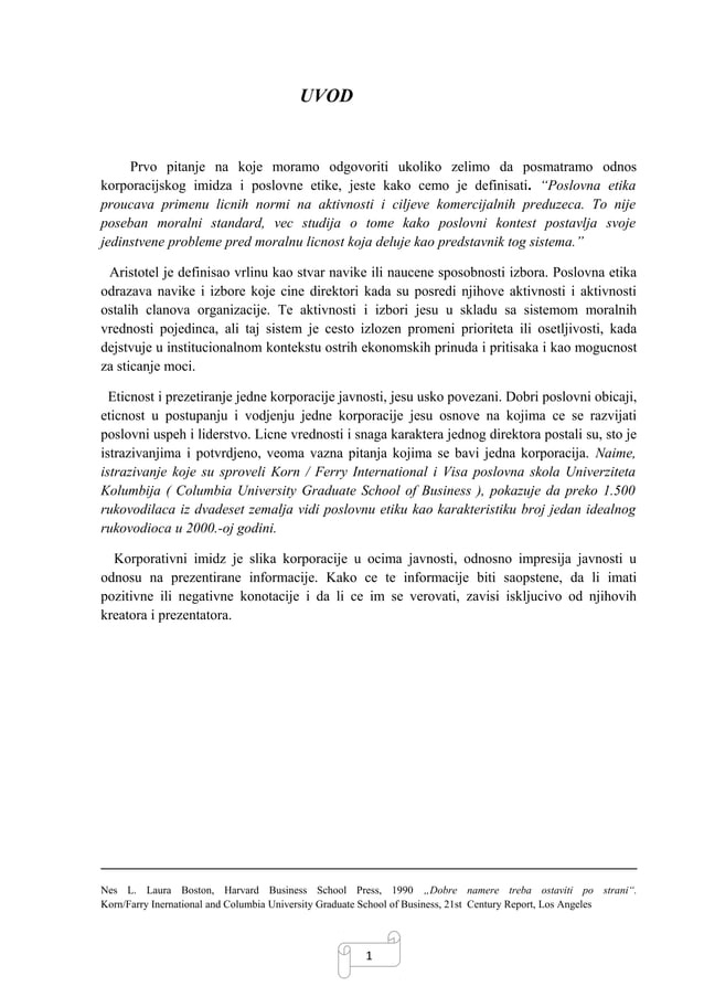 Korporacijski identitet poslovna etika | DOC