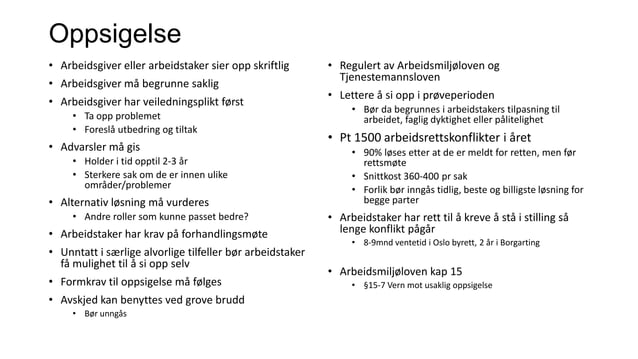Kort oppsummering arbeidsrett | PPTX