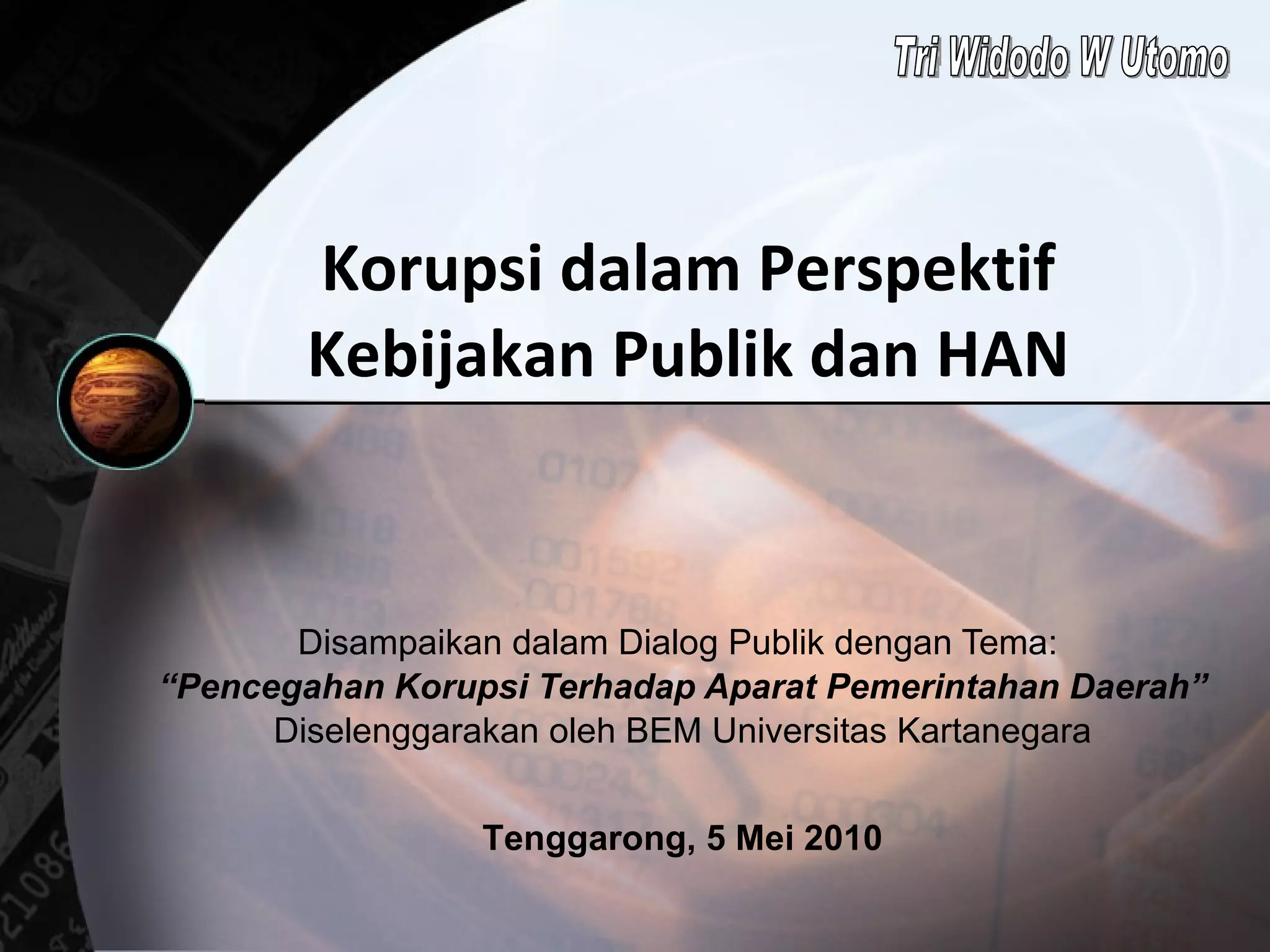 Korupsi Dalam Perspektif Kebijakan Publik dan HAN | PPT