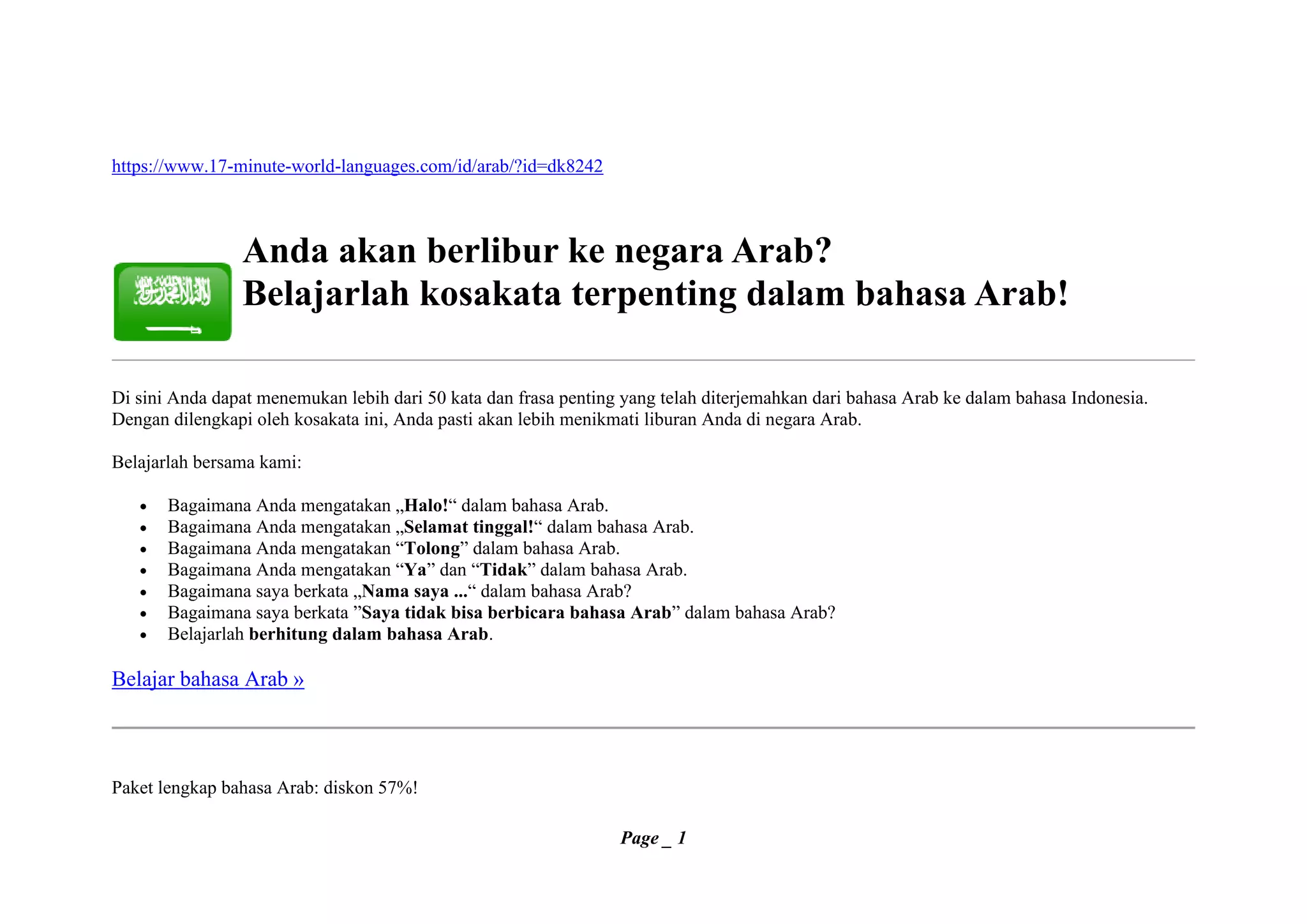 Kosa Kata Bhs Arab Dasar | PDF