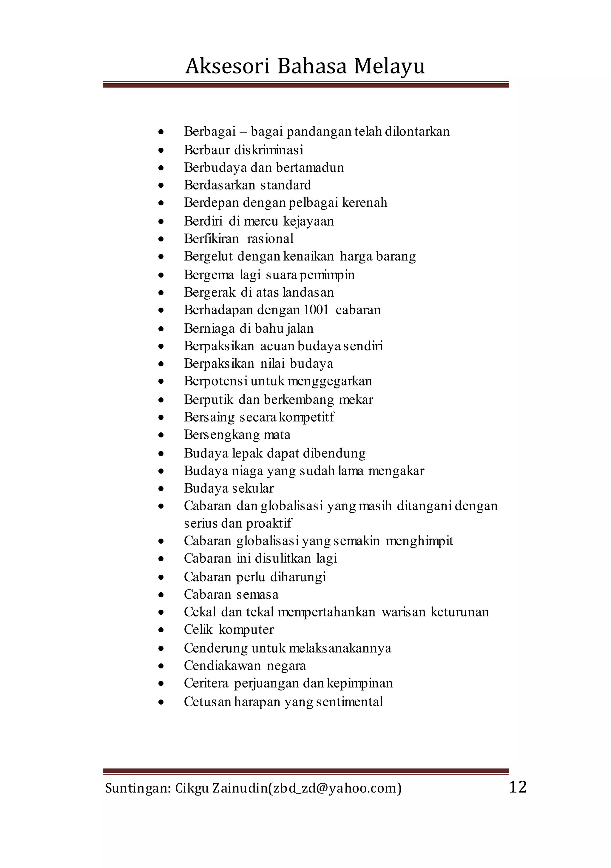 Kosa Kata Dan Ungkapan Menarik Bahasa Melayu SPM | DOCX