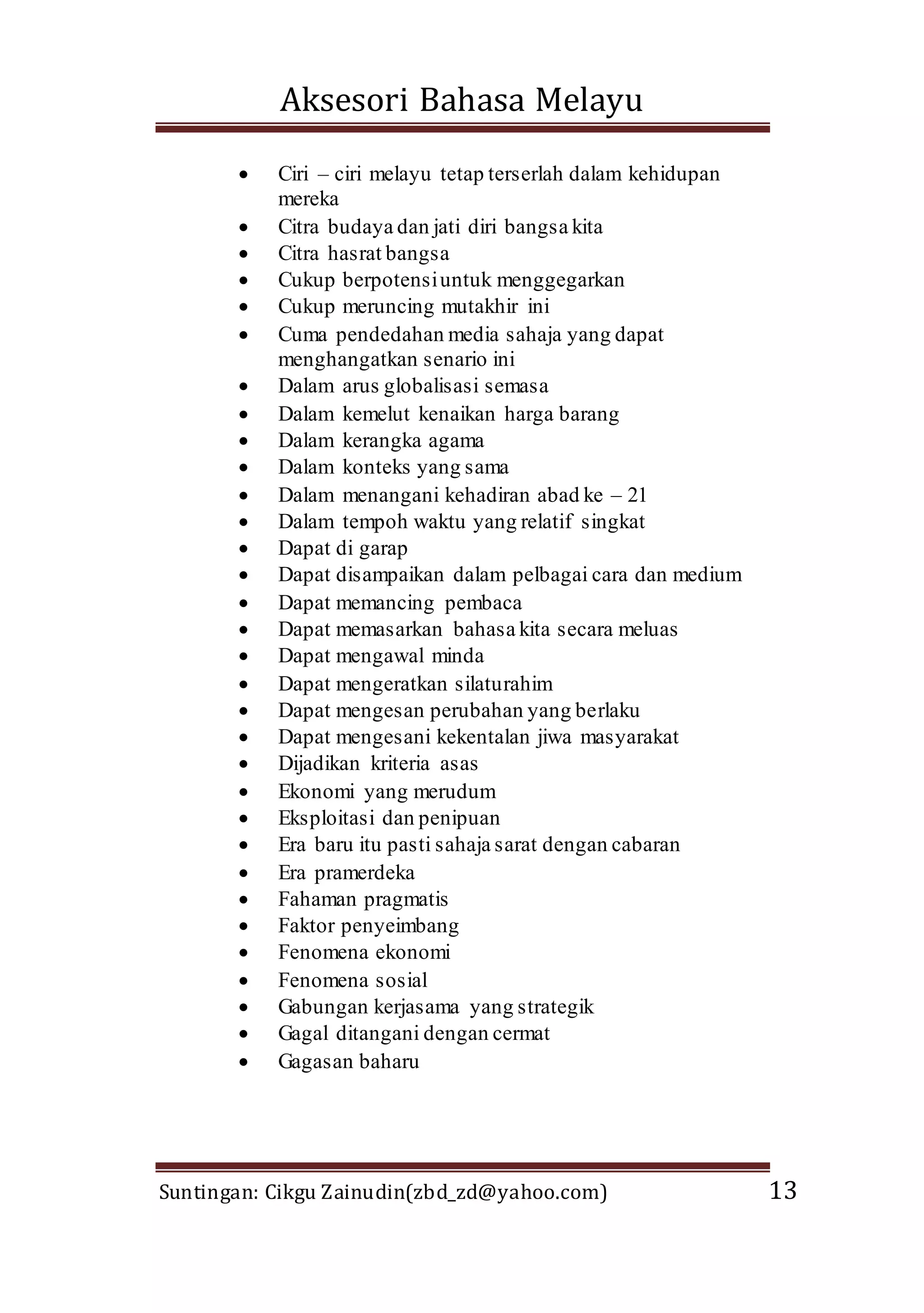 Kosa Kata Dan Ungkapan Menarik Bahasa Melayu SPM | DOCX