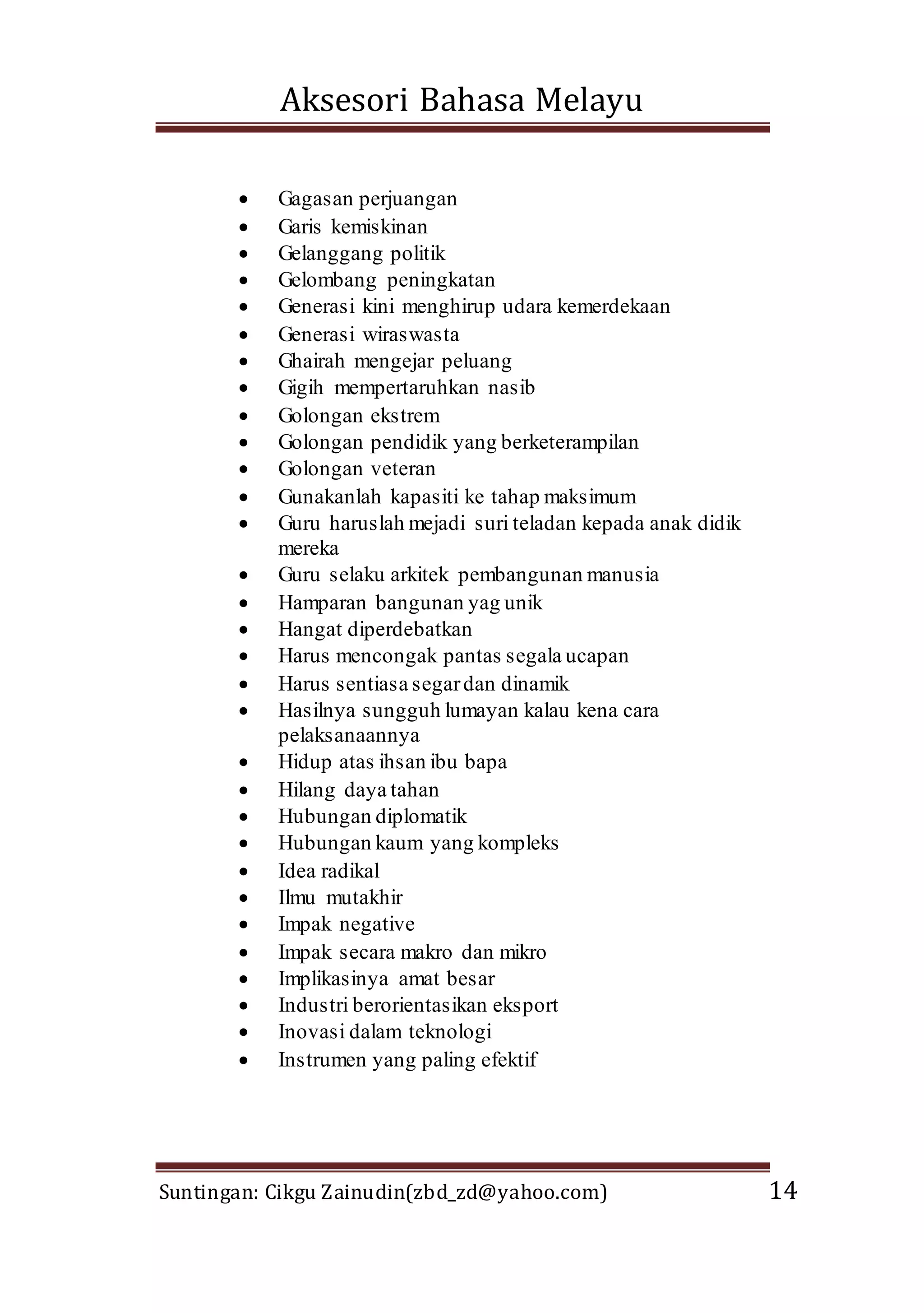 Kosa Kata Dan Ungkapan Menarik Bahasa Melayu SPM | DOCX