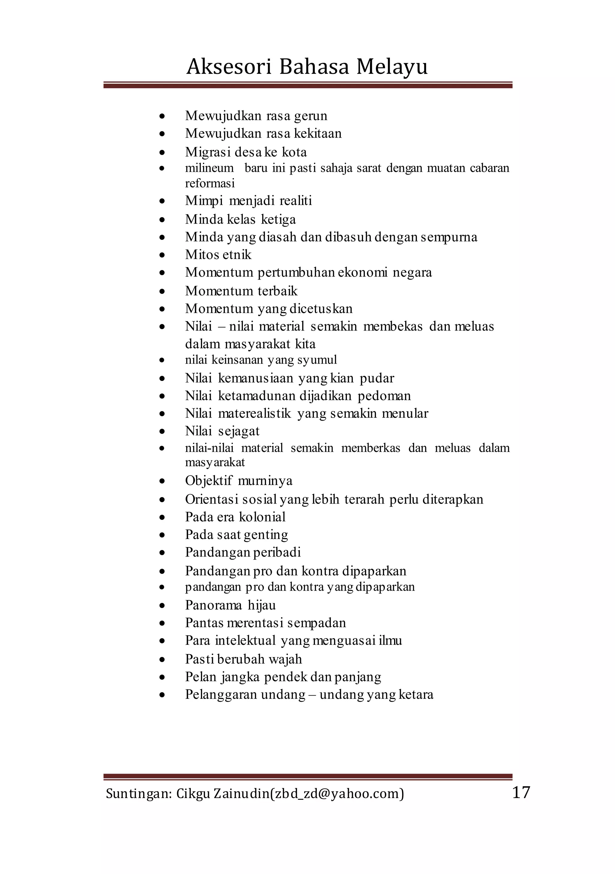 Kosa Kata Dan Ungkapan Menarik Bahasa Melayu SPM | DOCX