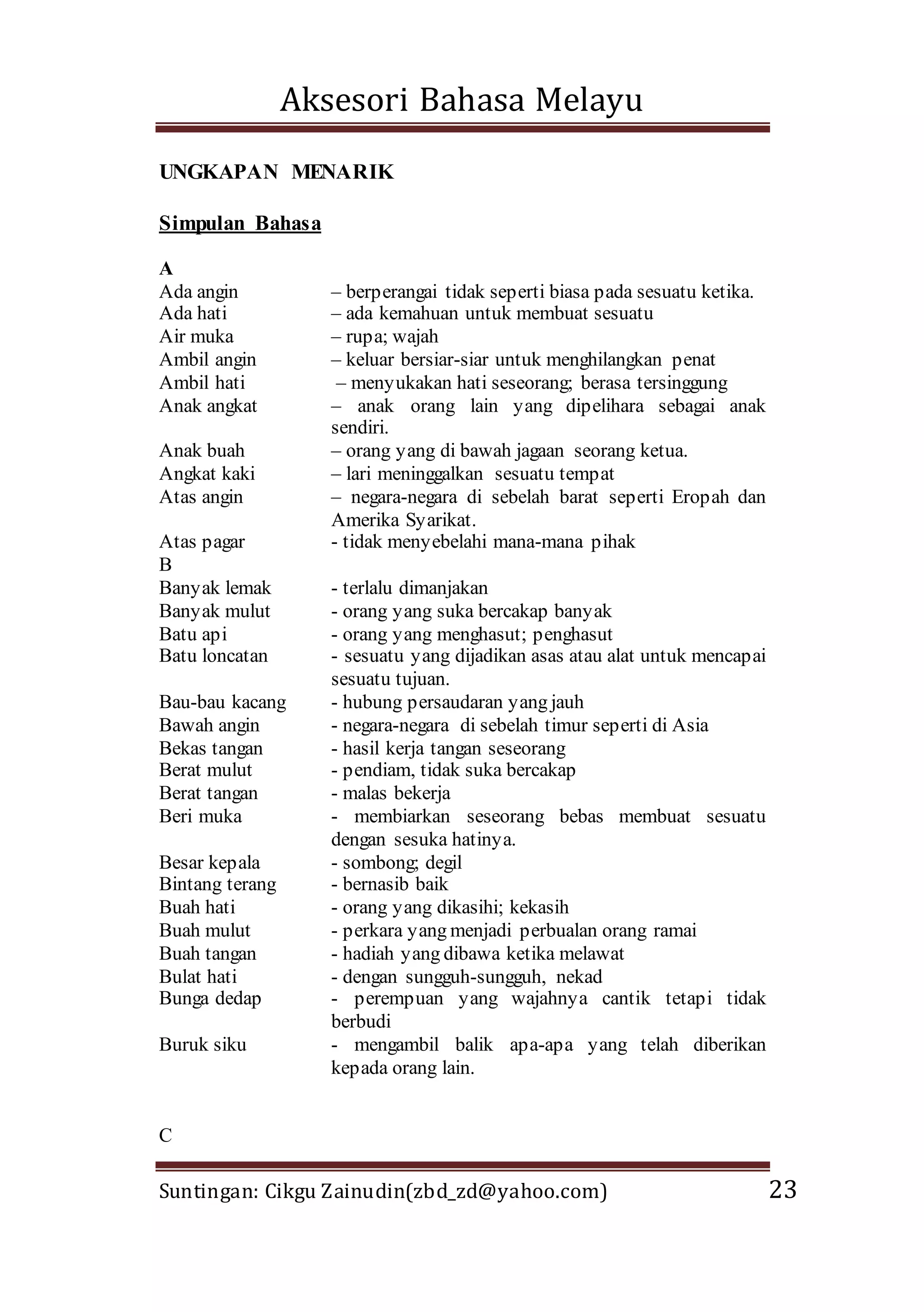 Kosa Kata Dan Ungkapan Menarik Bahasa Melayu SPM | DOCX