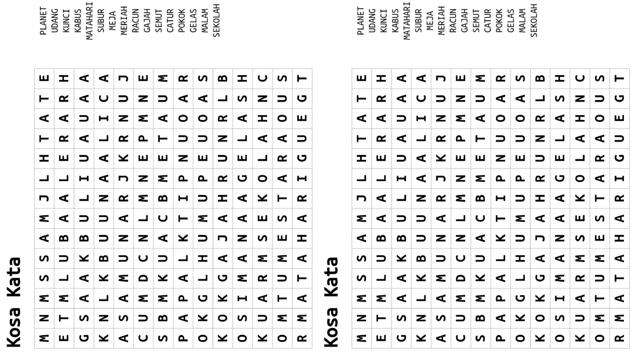 Kosa Kata Wordsearch Bahasa Melayu Tahun 3 | PPT