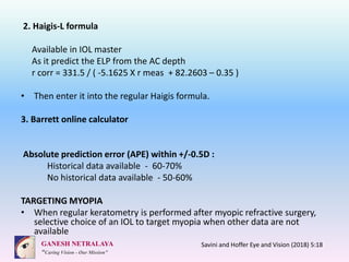 IOL POWER CALCULATION IN DIFFICULT SITUATIONS | PPTX