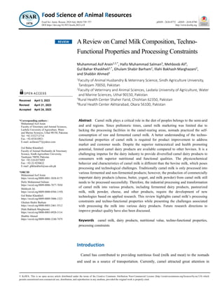 review on camel milk compostion , techno functional prps | PDF