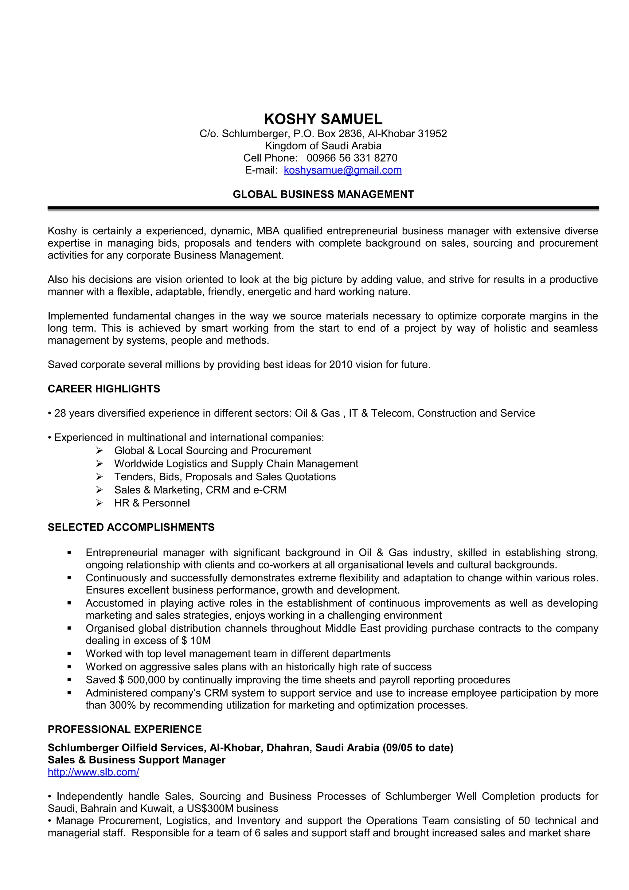 Koshy samuel resume jan 2013 | DOC