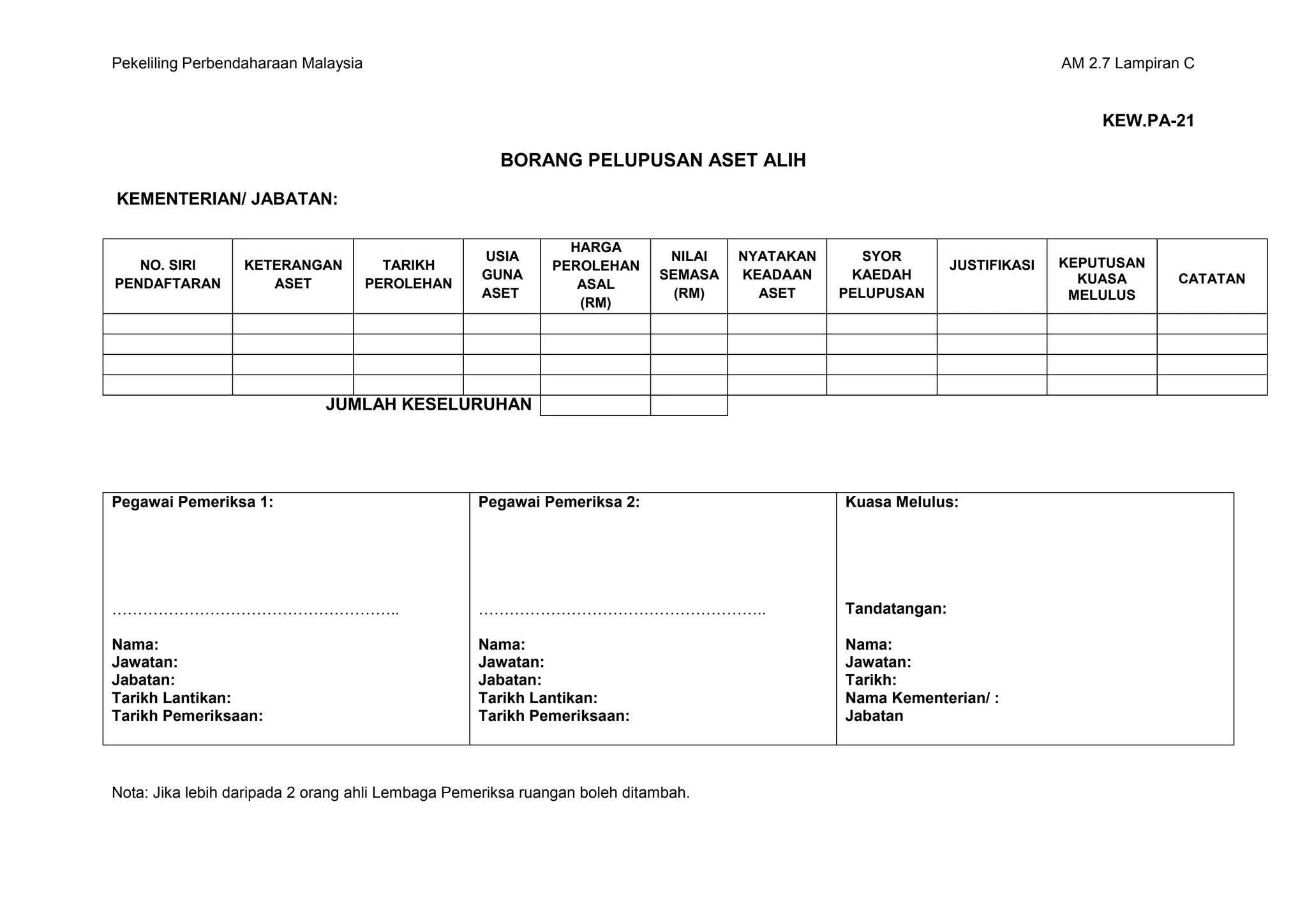 borang pelupusan aset alih 2021 nama dan lain | DOCX