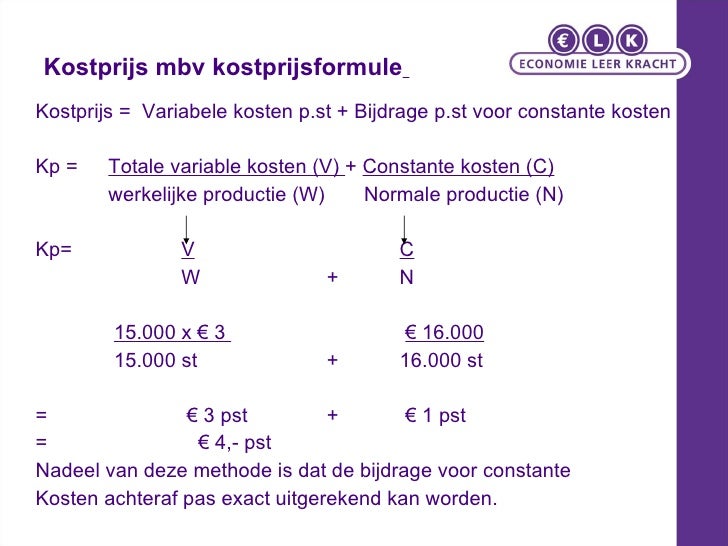 Kostprijs Problematiek