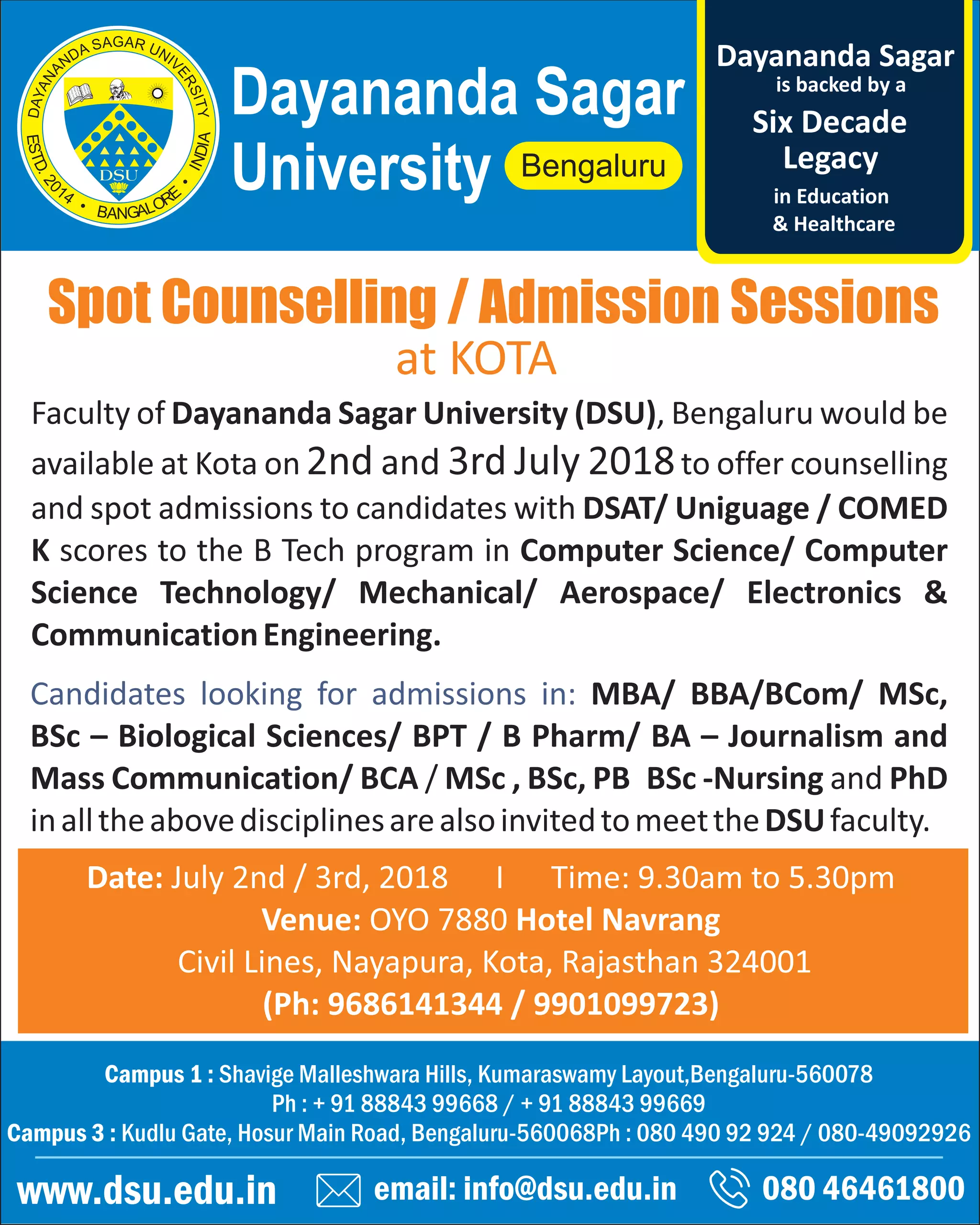 Spot Counselling and Admission Sessions 2018 - KOTA | PDF