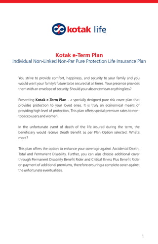 E-Brochure For Kotak e-term Plan - Kotak Life | PDF