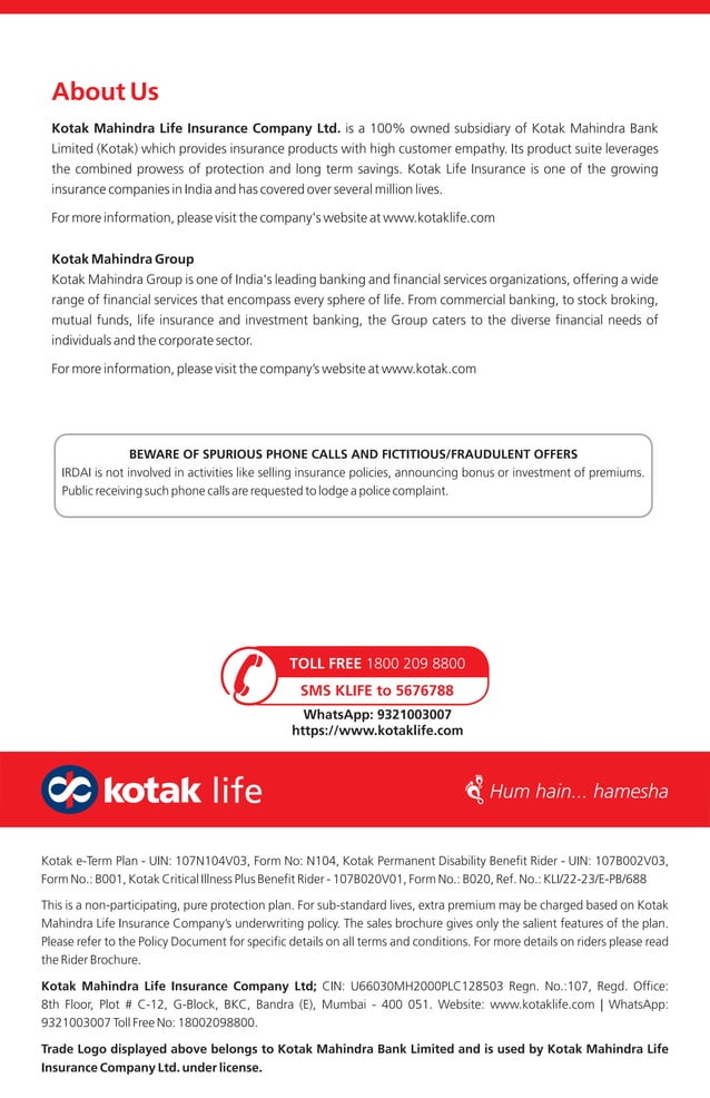 E-Brochure For Kotak e-term Plan - Kotak Life | PDF | Life Insurance ...