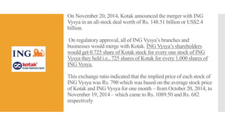Kotak bank and ING Vysya bank merger | PPTX