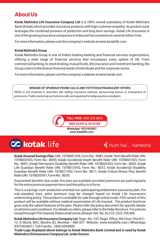 E-Brochure For Kotak Assured Savings Plan - Kotak Life | PDF