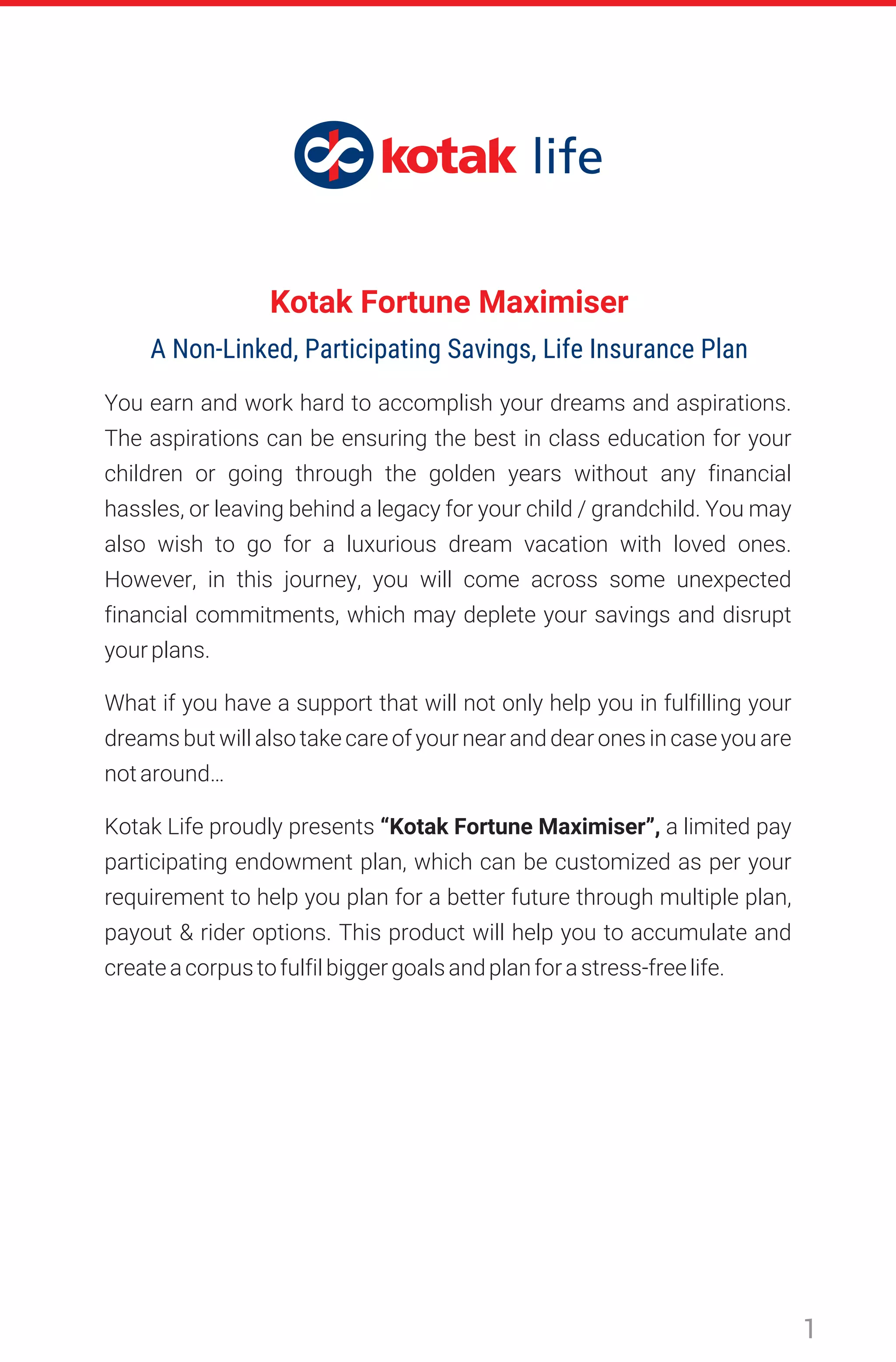 E-Brochure For Kotak Fortune Maximiser - Kotak Life | PDF