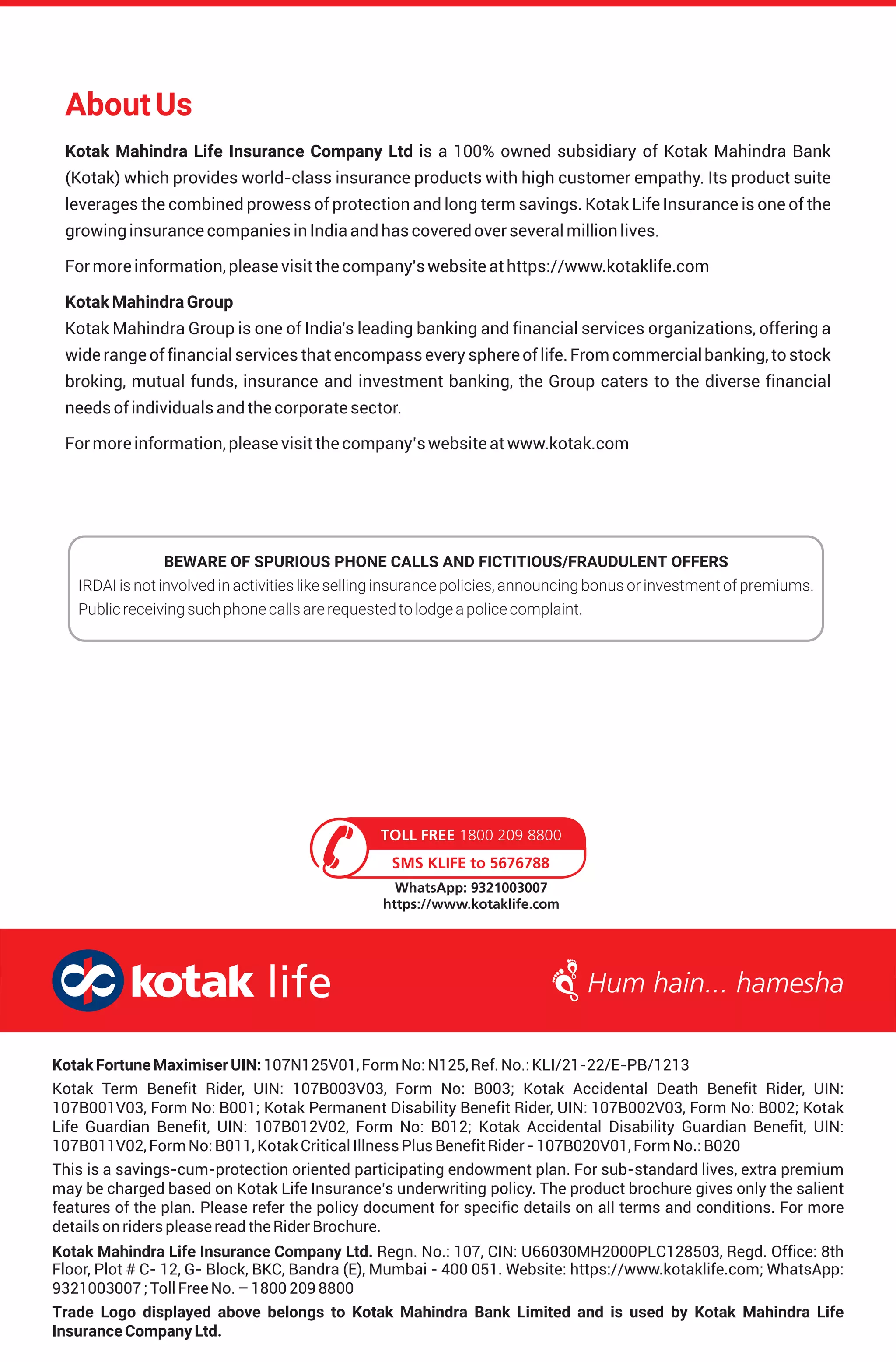 E-Brochure For Kotak Fortune Maximiser - Kotak Life | PDF