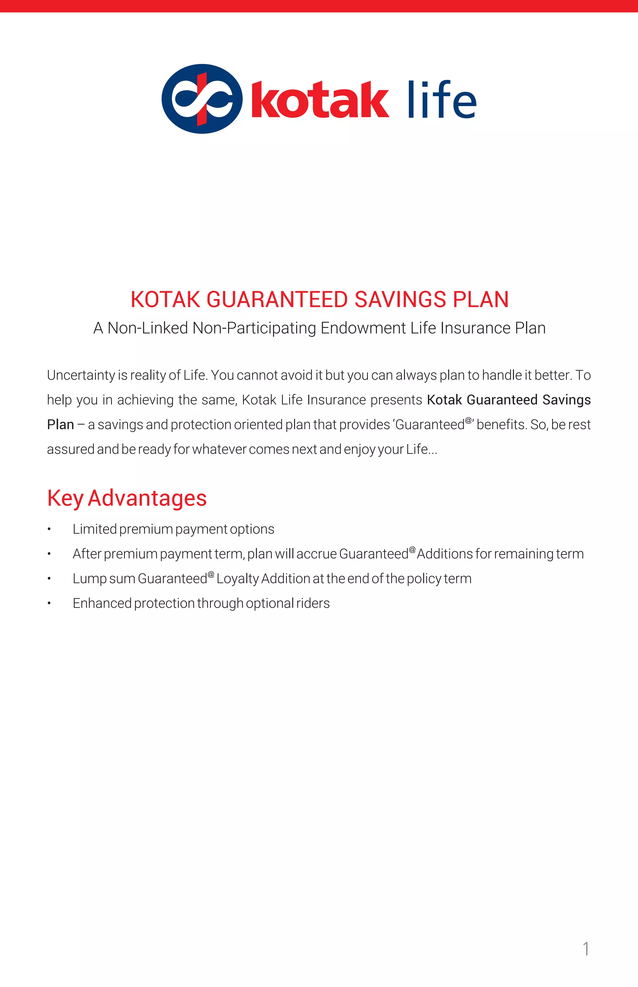 Kotak Guaranteed Savings Plan - Kotak Life | PDF | Life Insurance ...