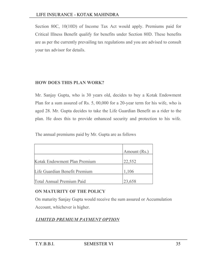 Kotak life insurance | DOC | Life Insurance | Insurance