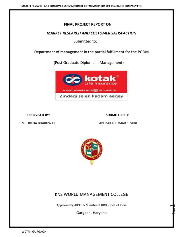 Kotak life insurance Project Report | DOCX | Life Insurance | Insurance