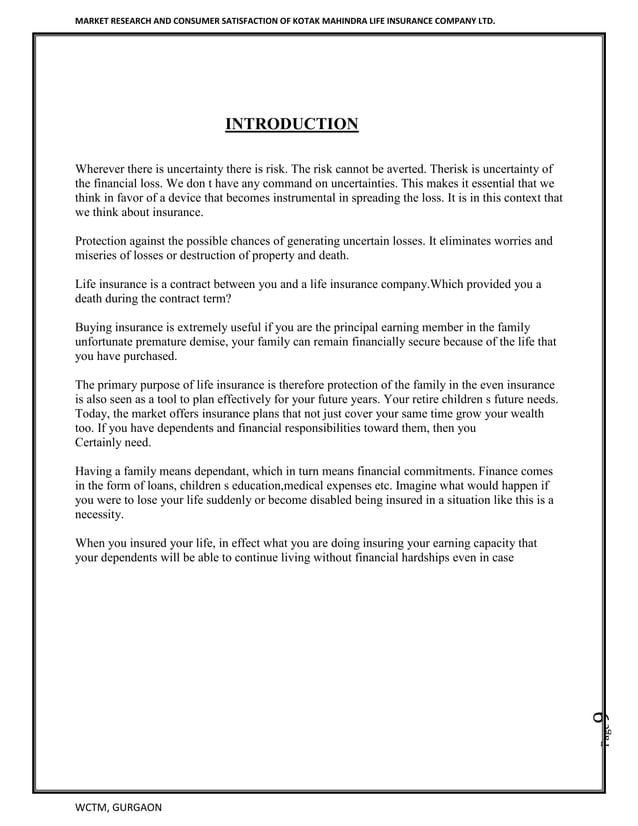 Kotak life insurance Project Report | DOCX | Life Insurance | Insurance