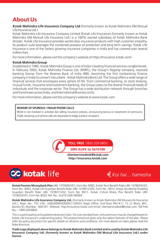 E-Brochure for Kotak Premier Moneyback Plan | PDF | Life Insurance ...