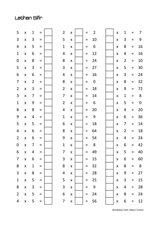 Kotak sifir 1-9 | PDF