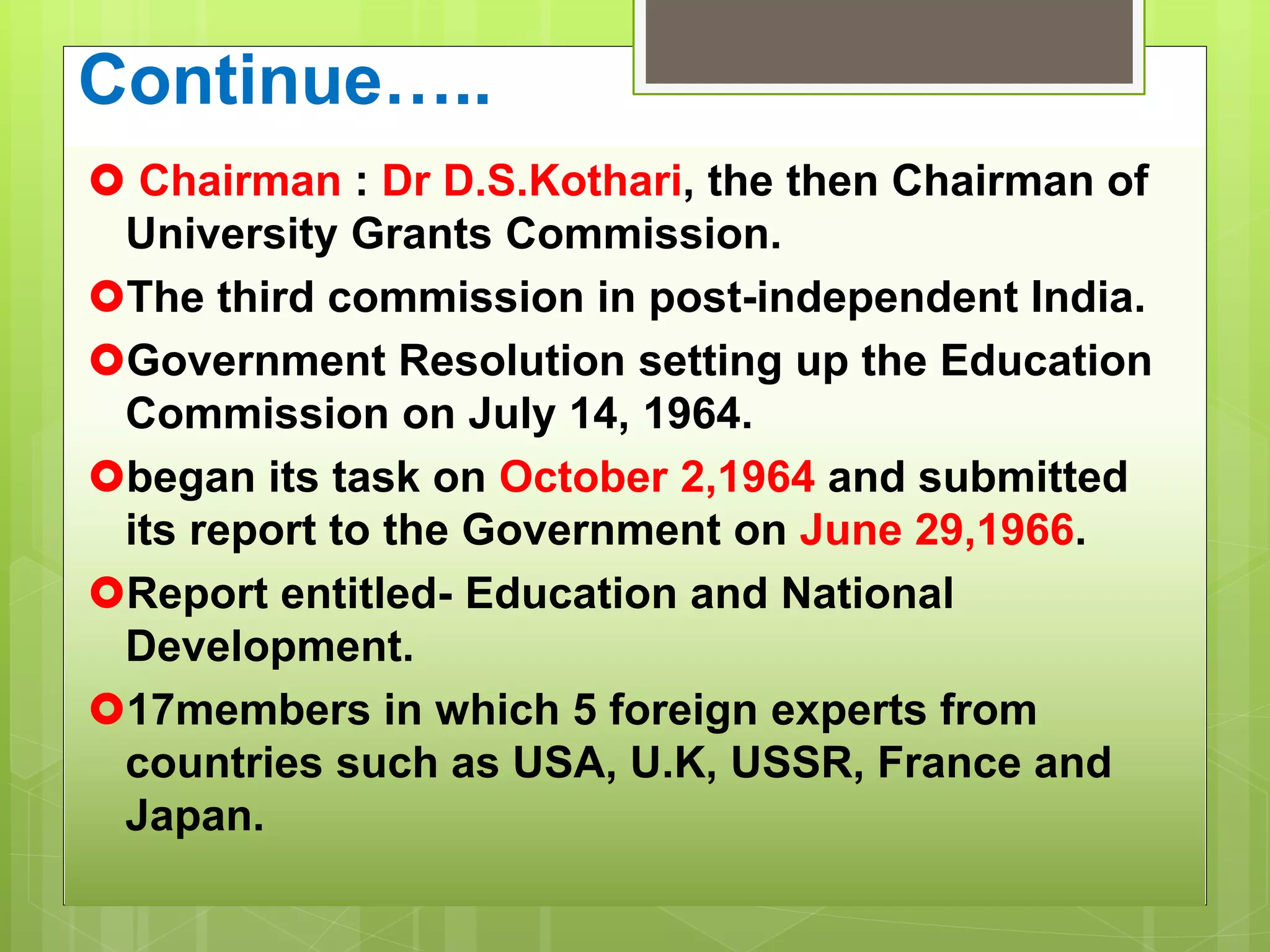 Kothari commission 1964 - 66 | PPTX