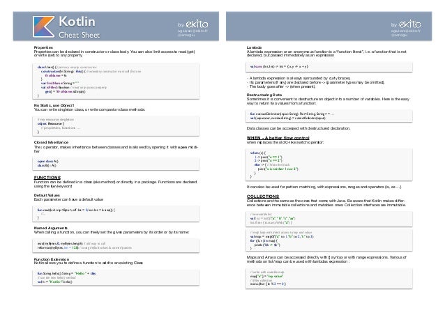 Kotlin cheat sheet by ekito Kotlin cheat sheet by ekito
