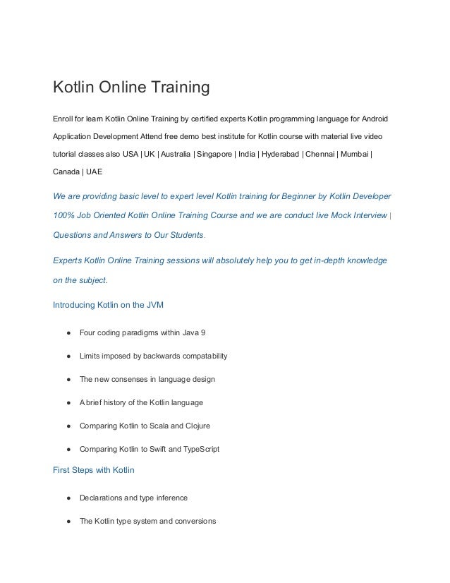 Kotlin Online Training Pdf